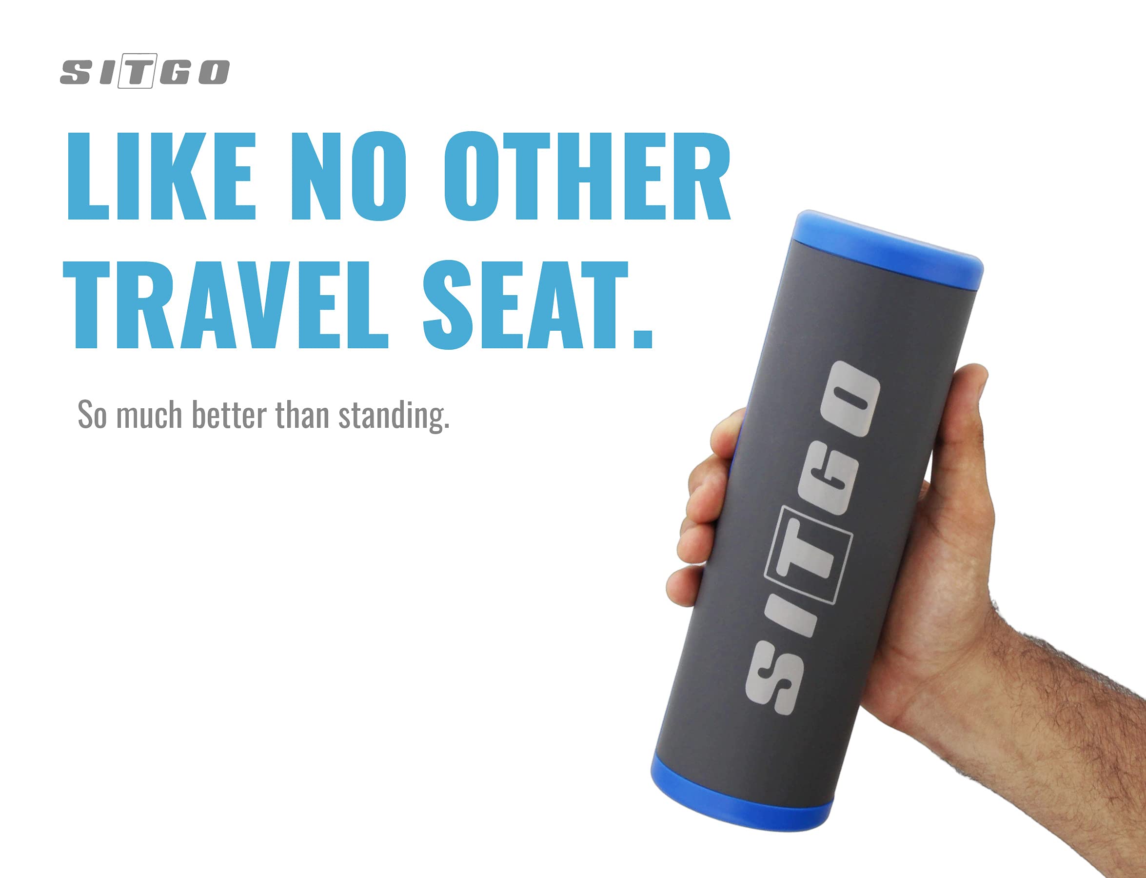 SITGO Portable Travel Stool - A Compact Collapsible Stool with a Telescoping Neck to Adjust Seating Height & Supports Up to 300lbs - Perfect Folding Stool for Festivals, Travel, and Office - Blue
