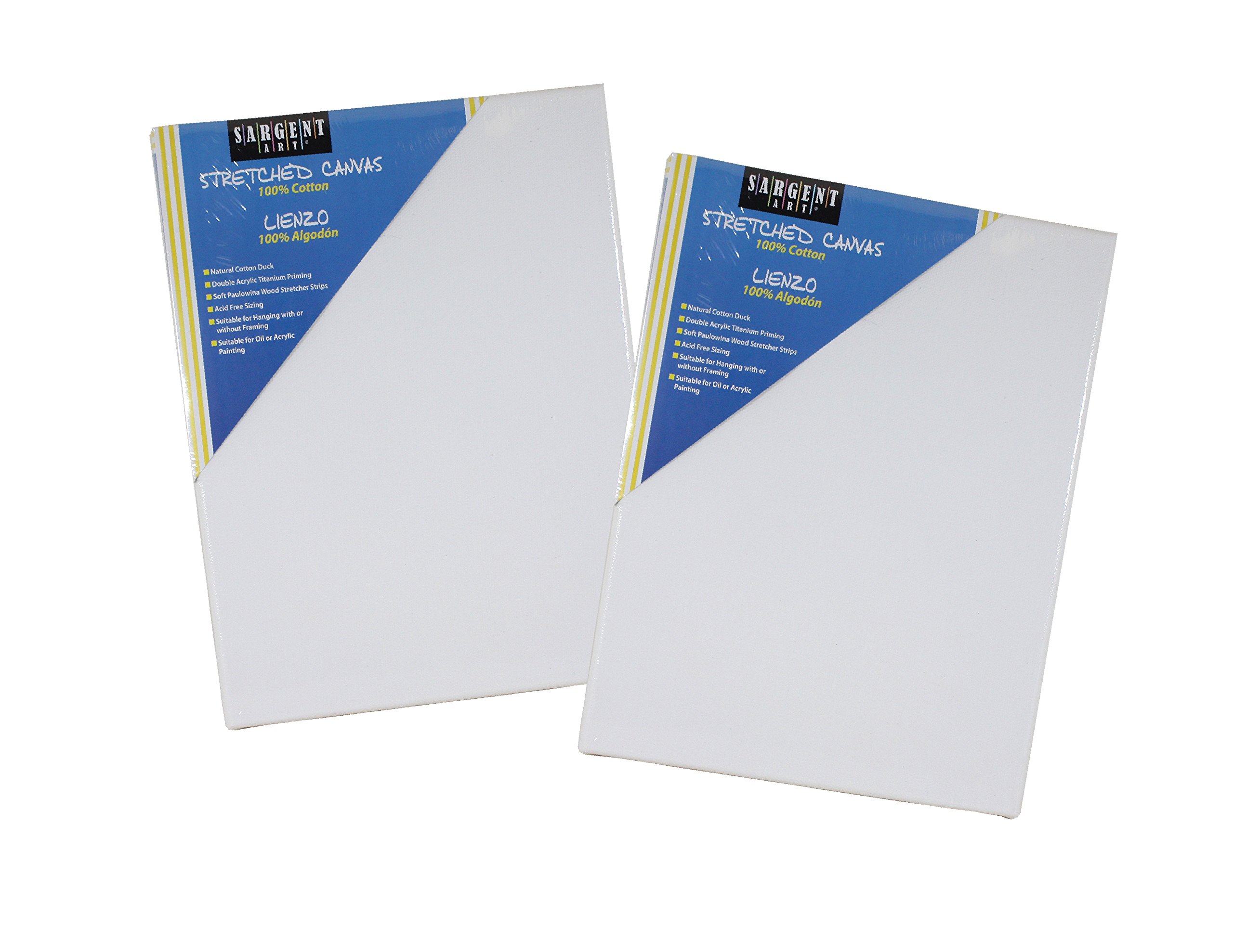 Sargent Art 18 x 24 Inch Stretched Canvas, Pack of 2 Pieces, Blank White Canvases, Double Acrylic Titanium Priming, Perfect for Acrylic, Oil, and Art Projects, Acrylic Pouring & Wet Media