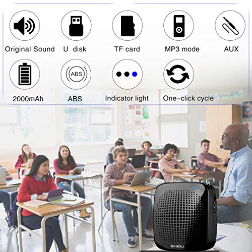 Voice Amplifier with Personal Microphone Headset, 15W Loudly High Fidelity Mini Voice Amplifier, Personal Pa System for Teachers Classroom, Meeting, Tour Guide, Yoga, Presentation, Coaches ect