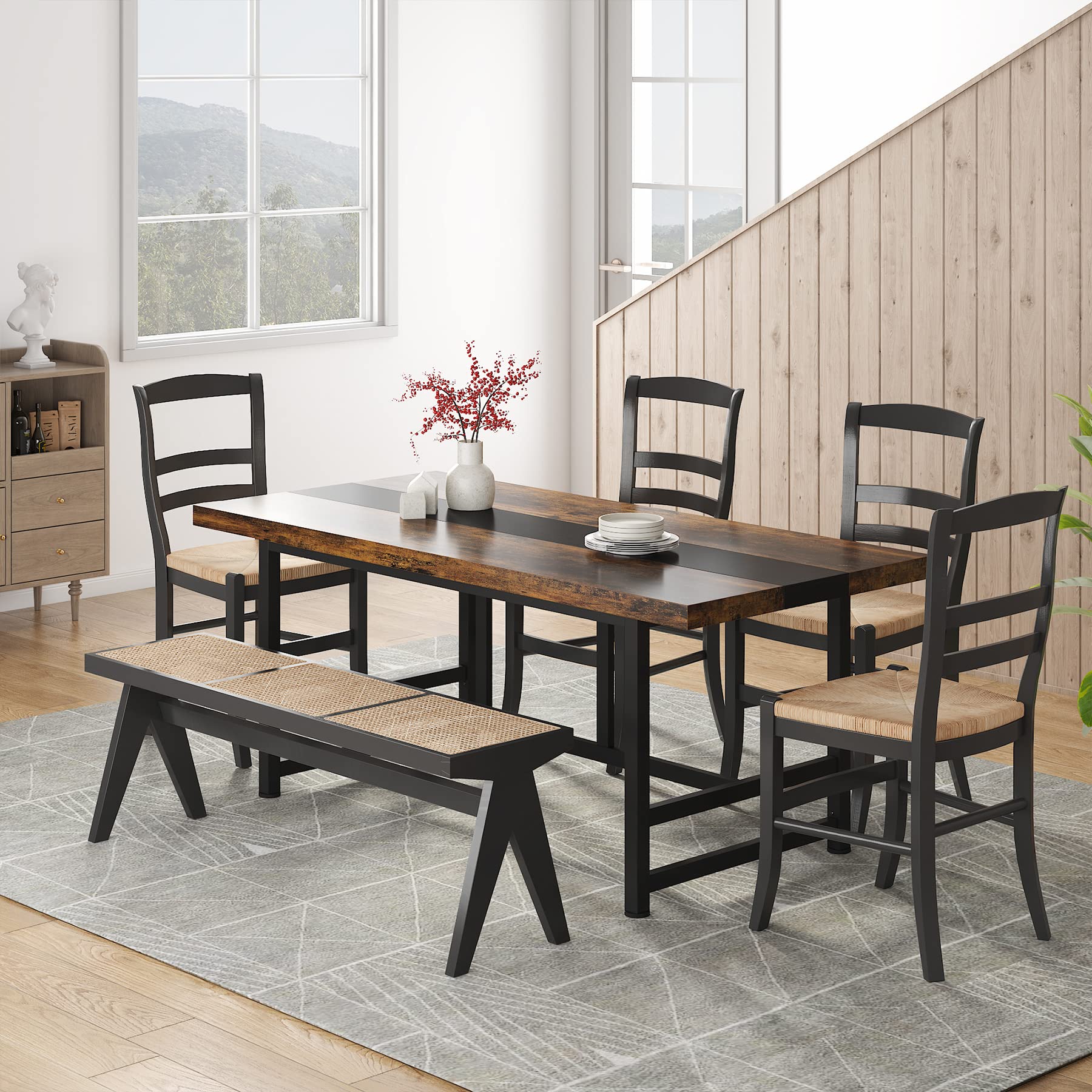 Tribesigns Wooden Dinning Table for 6 People, 70 inches Home & Kitchen Table, Large Dinning Room Table with Metal Frame for Family Gathering or Party (Rectangular)
