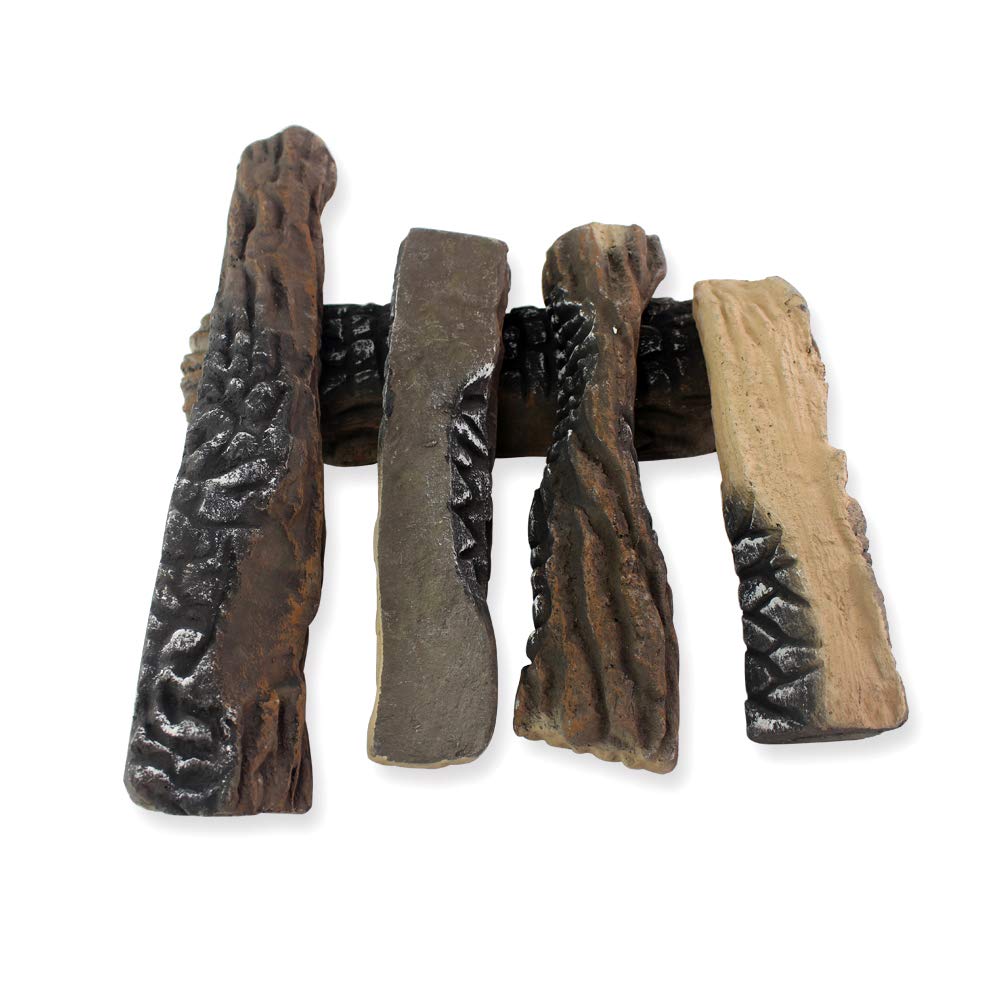 Zuckbergs 5 Pieces Ceramic Logs for Gas Fireplace Natural Artificial Logs Set Realistic Woods Kit
