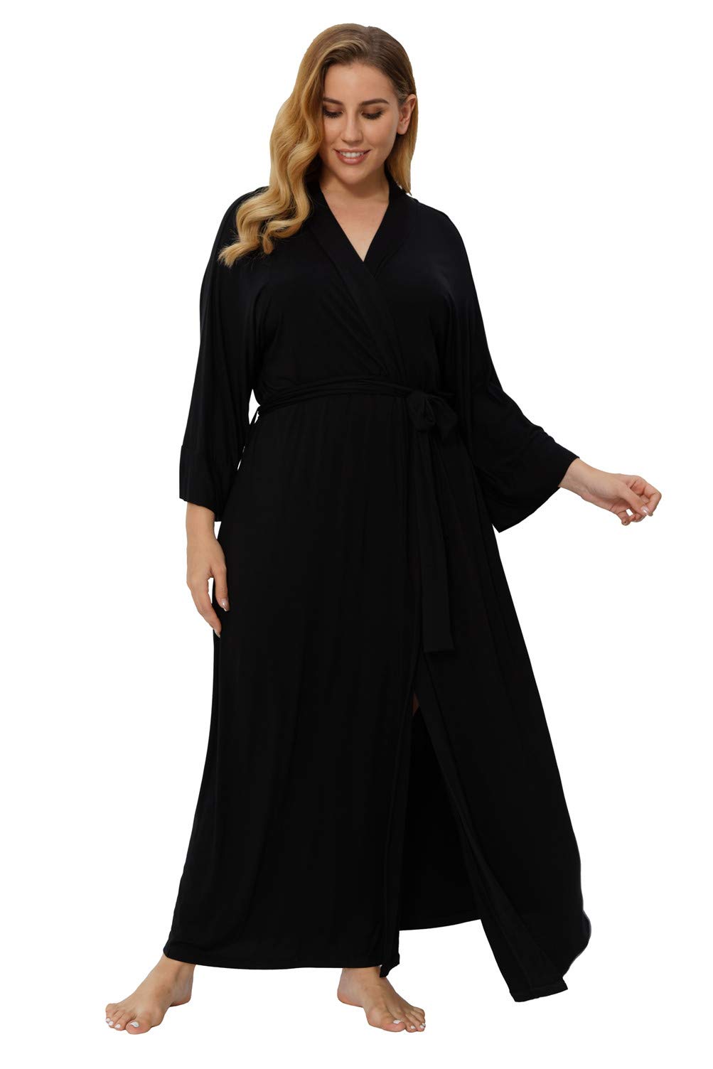 Super Shopping-zone Women's Plus Size Long Robes Kimonos Plus Size Maternity Robes Delivery Robes Sleepwear,Black 3X