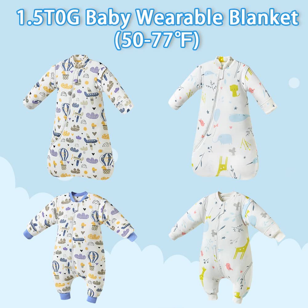 XIFAMNIY 1.5 TOG Baby Wearable Blanket Detachable Long Sleeve Swaddle Toddler Kids Sleeping Bag