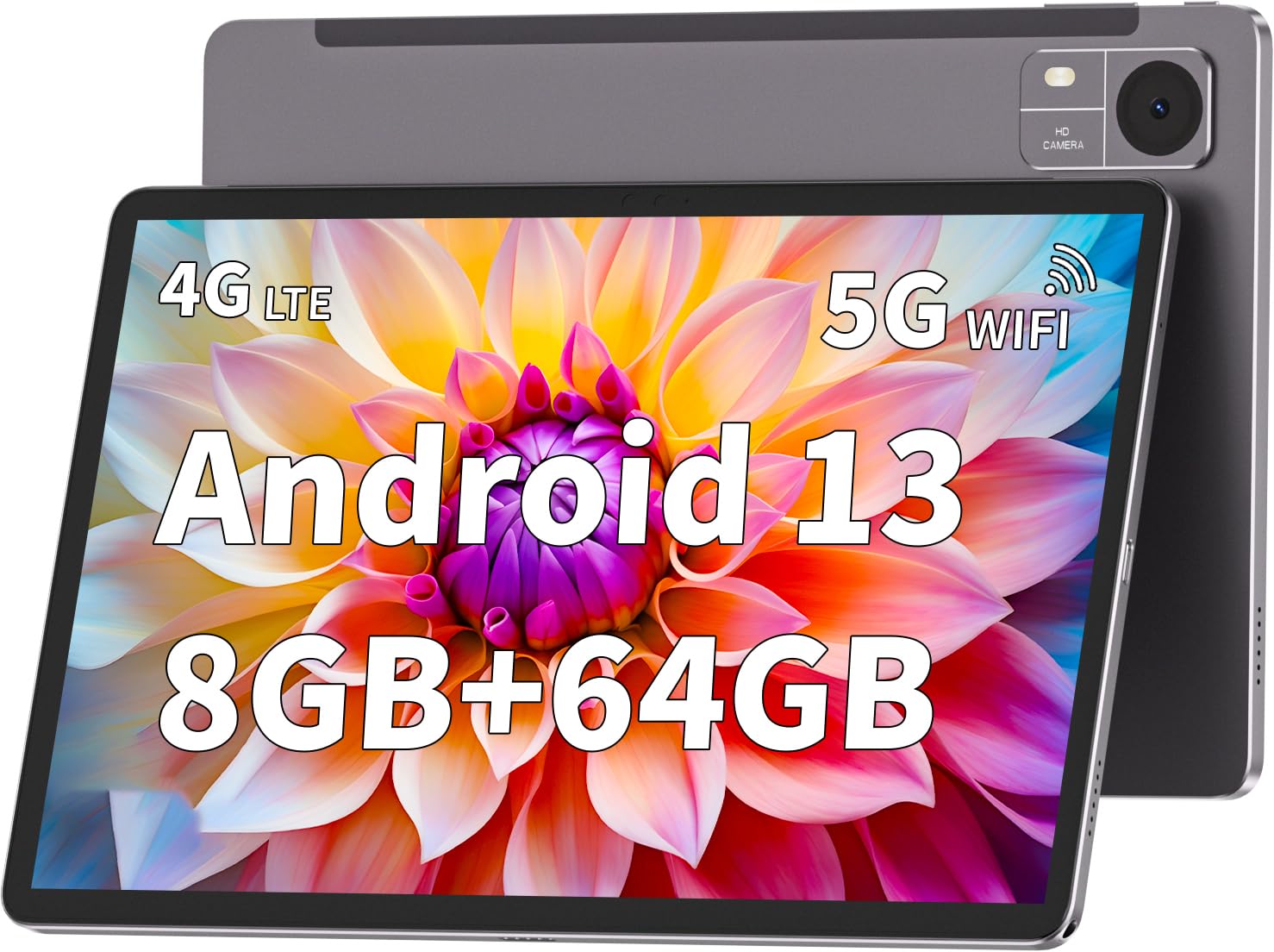 Tablet 10.1 inch Android 13 Tablet PC Latest Update Octa Core Processor 8(4+4) + 64GB Storage, 1TB Expand Support, Dual Camera, with 4G Cellular Tablet, WiFi, FM, Bluetooth, GPS, HD Display Metal Body