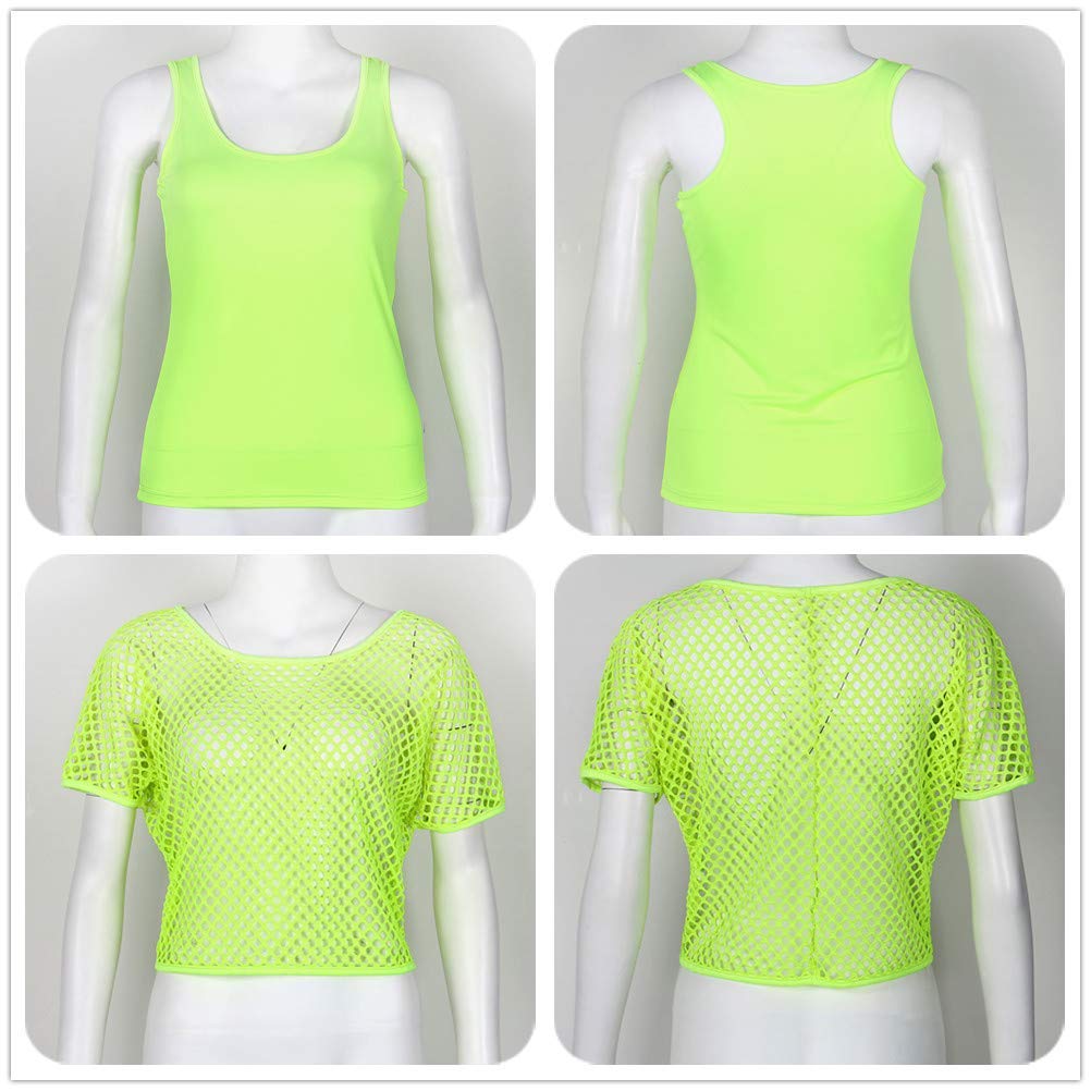 Smile Fish Women Casual Sexy 80s Costumes Fishnet Neon Off Shoulder T-Shirt (Neon-Green US 10/Tag Size L)