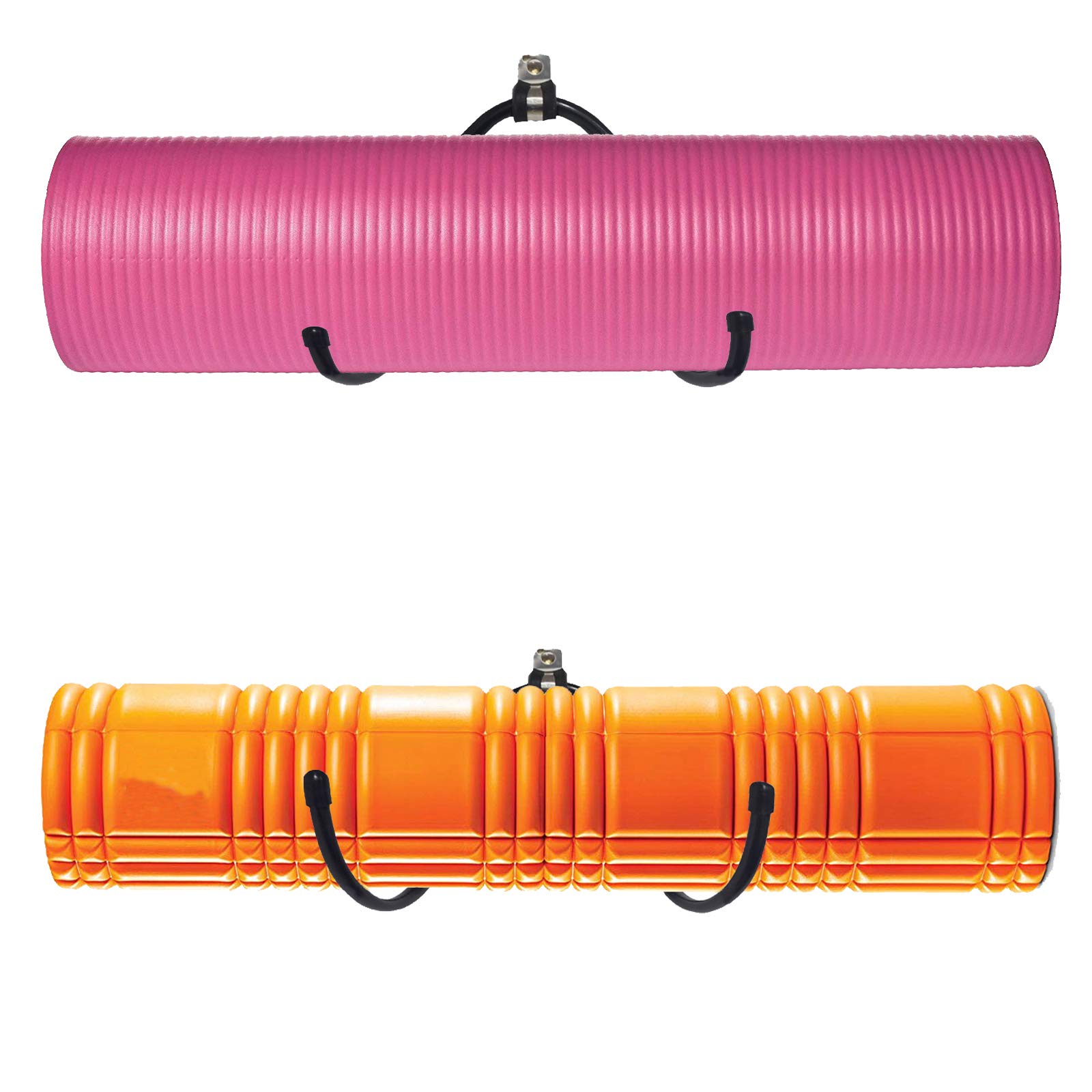 Yoga Mat Storage Foam Rollers Rack Rolled Bath Towels Holder Shelf - Solid Quality Wall Mountable for Bathroom Yoga room Yoga Massage Muscle Roller Exercise Mat, Adjustable Size,Up to 20Lbs - (2 Pack)