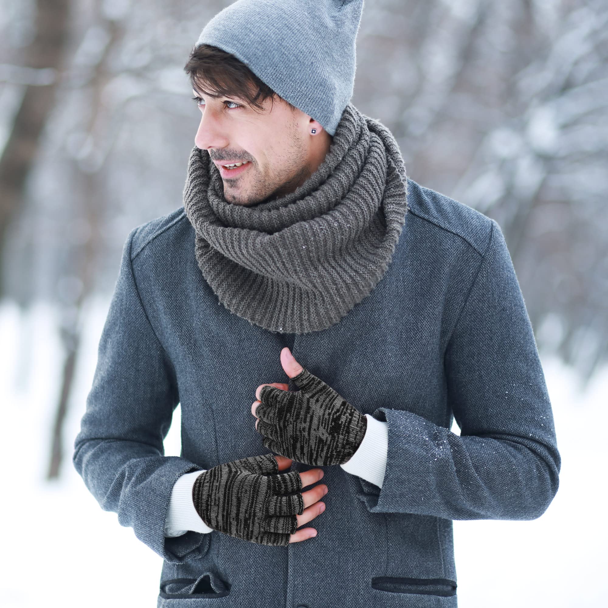 URATOT 2 Packs Winter Knitted Gloves Fingerless Gloves Warm Magic Half Finger Gloves for Men and Women