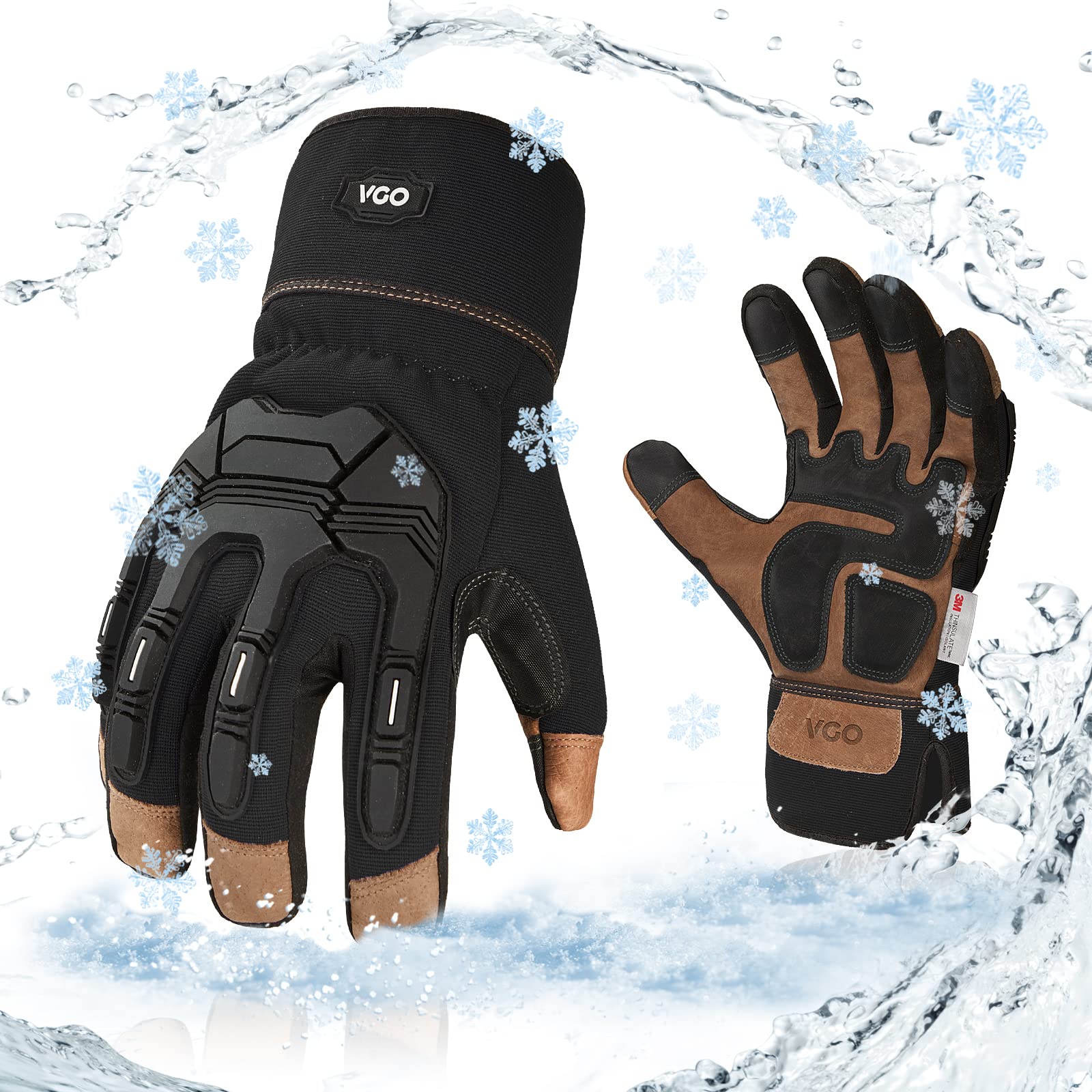 Vgo... 1-Pair 32℉ or above 3M Thinsulate C40 Lined Winter Synthetic Leather Work Gloves, Waterproof Membrane (Size L, Black, SL1015FW)