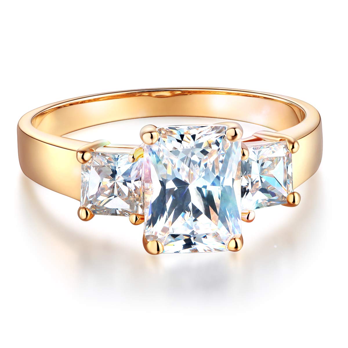 Wellingsale Ladies Solid 14k White Gold Polished CZ Cubic Zirconia Radiant Cut Three 3 Stone Engagement Ring - Size 9