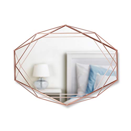 Umbra 358776-880 Prisma Modern Geometric Shaped Oval Mirror Wall Decor for Bedroom, Bathroom, Living, Dining Room, 22.5" Length x 17" Height x 3.75” Width, Copper