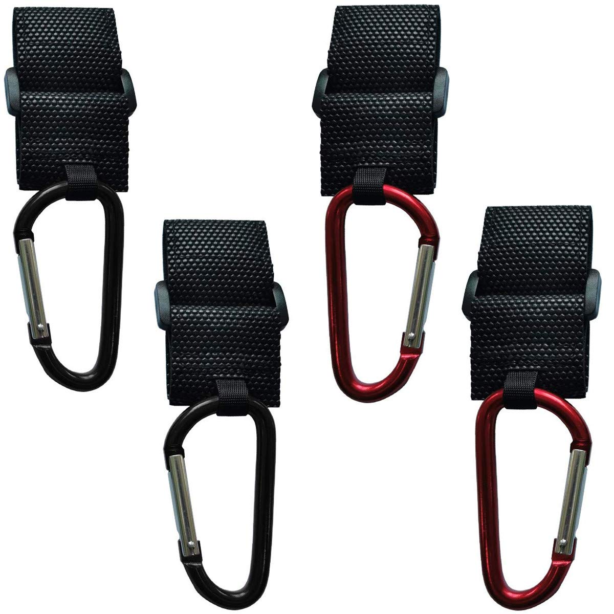 WeTest 4 Pack Durable Baby Stroller Organizer Hook Clip for Baby Diaper Bags, Diaper Bags, Purse - 2 Colors(Red/Black)