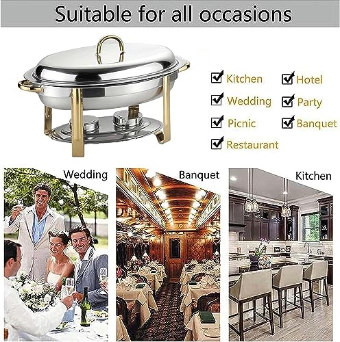 Stainless Steel Chafing Dish Buffet Set, 5.5L Full Size Oval Chafer Buffet Servers with Food Pan, Fuel Holders & Lid, Food Warmers for Party