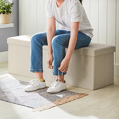 SONGMICS 43 Inches Folding Storage Ottoman Bench, Storage Chest, Foot Rest Stool, Bedroom Bench with Storage, Beige ULSF77BE