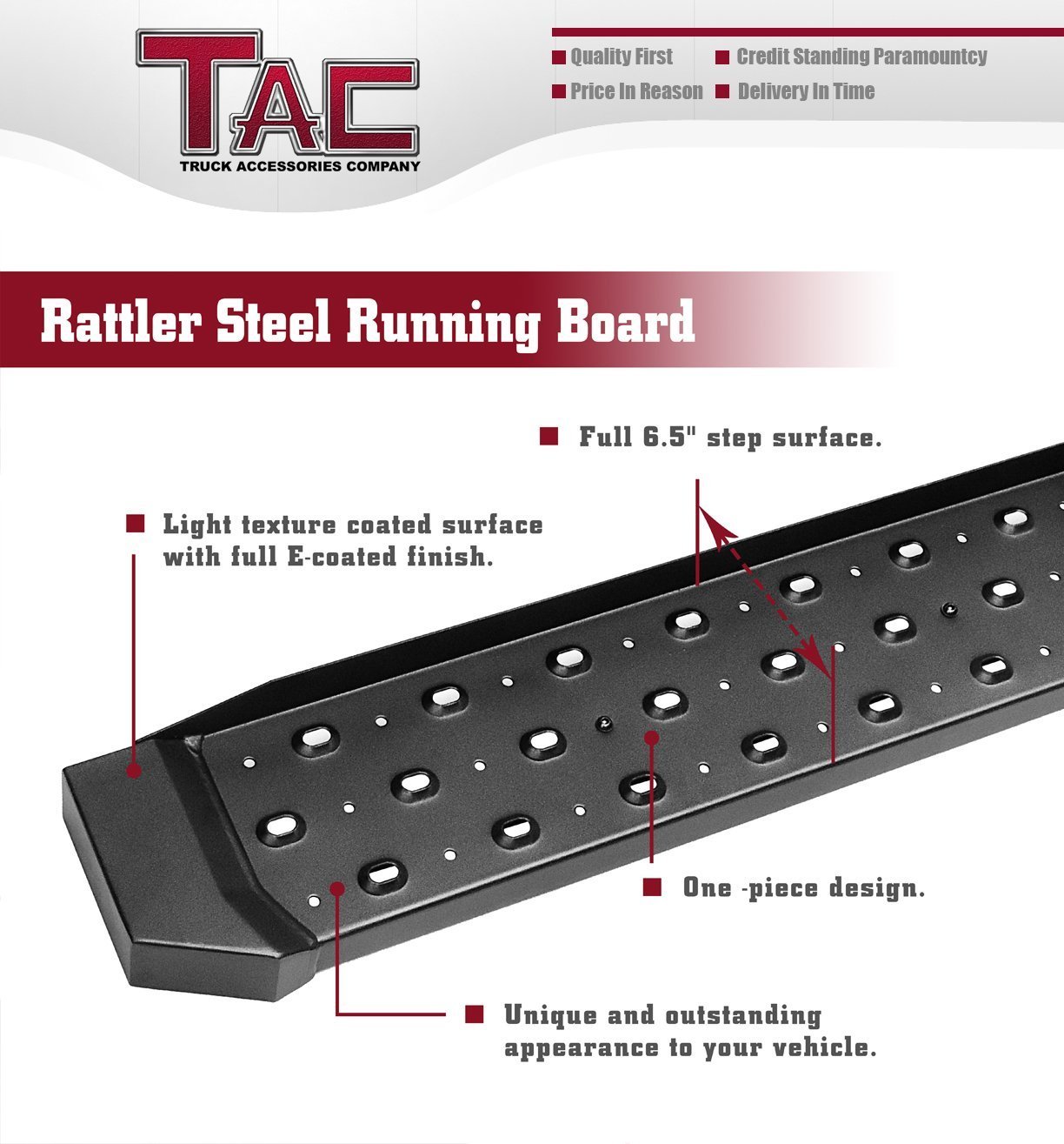 TAC 6.5β Running Boards Fit 1999-2014 Ford Econoline Van (Full Size) Truck Pickup Utility Black Rattler Steel Running Boards Side Steps Nerf Bars Step Rails (2 Pieces Running Boards)