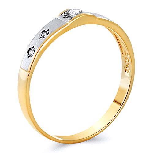 Wellingsale Ladies Solid 14k Two 2 Tone White and Yellow Gold Polished CZ Cubic Zirconia Round Cut Engagement Ring and Wedding Band Bridal Set - Size 4