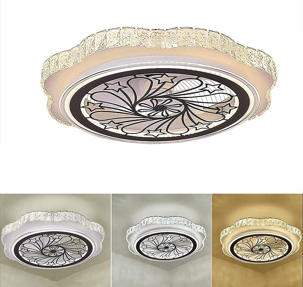 ZRWZZ Fan Light, Modern Invisible Bedroom Fan Lamp, Ceiling Fan with LED Lighting, Ultra-Silent 64W Dimmable Crystal Ceiling Light