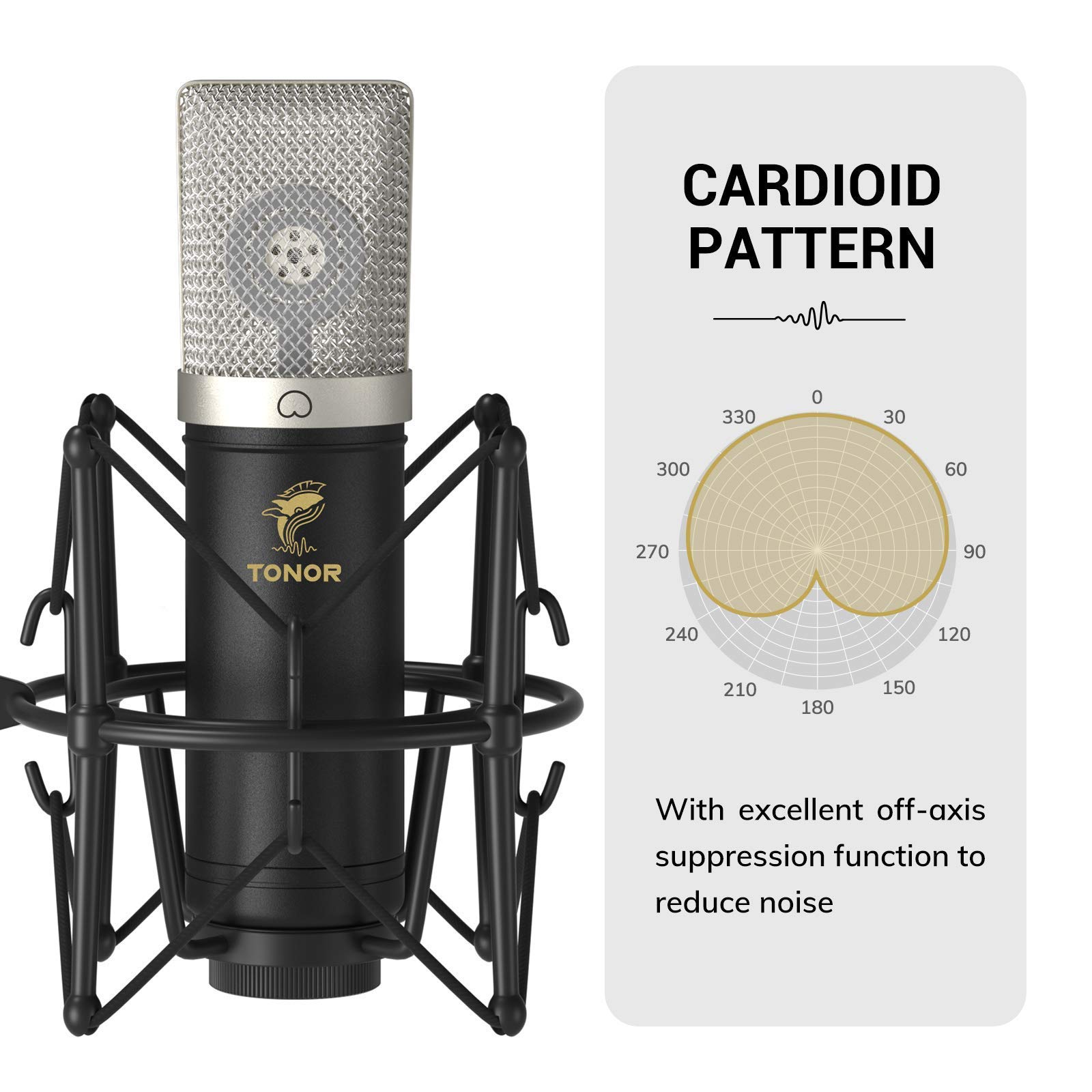 TONOR Condenser Microphone 192kHz/24Bit, USB Cardioid Computer Mic Kit with Upgraded Boom Arm/Spider Shock Mount for Recording, Streaming, Gaming, Podcasting, Voice Over, YouTube, TC-2030