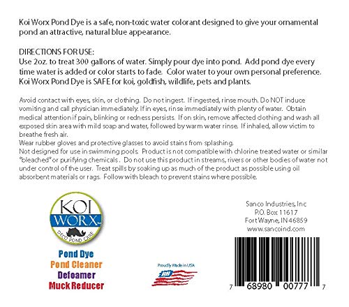 Sanco Industries KoiWorx Blue Dye - Ornamental and Decorative Pond Dye, Water Features and Fountains, Safe for Koi - 1 Quart