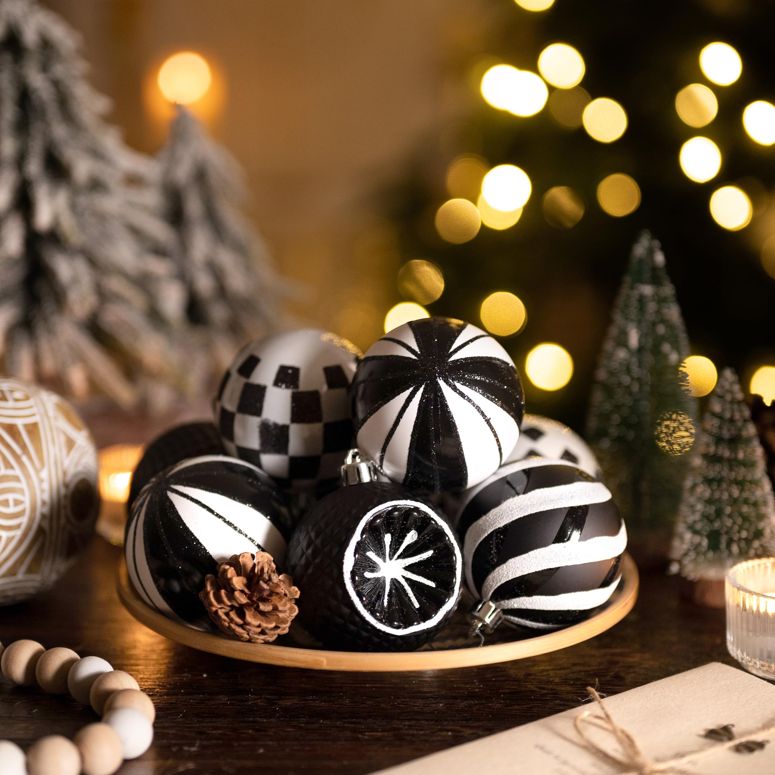 Valery Madelyn Christmas Ball Ornaments, 9ct Black and White Shatterproof Christmas Tree Decorations Set, 2.76 Inches Modern Hanging Ornaments for Xmas Trees Bulk Holiday Decor