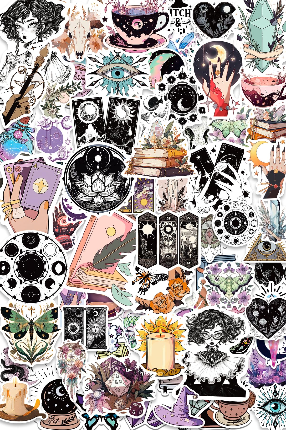 Witchy Stickers for Kindles Water Bottles, 100PCS Waterproof Spooky Aesthetic Stickers for Adults Girls Teens, Cute Hippie Indie Celestial Stickers for Laptop Books Scrapbooks Journals