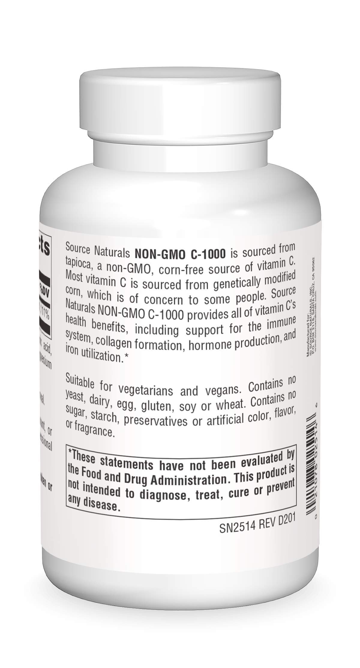 SOURCE NATURALS C Corn Free Non-GMO 1000 Mg Tablet, 240 Count