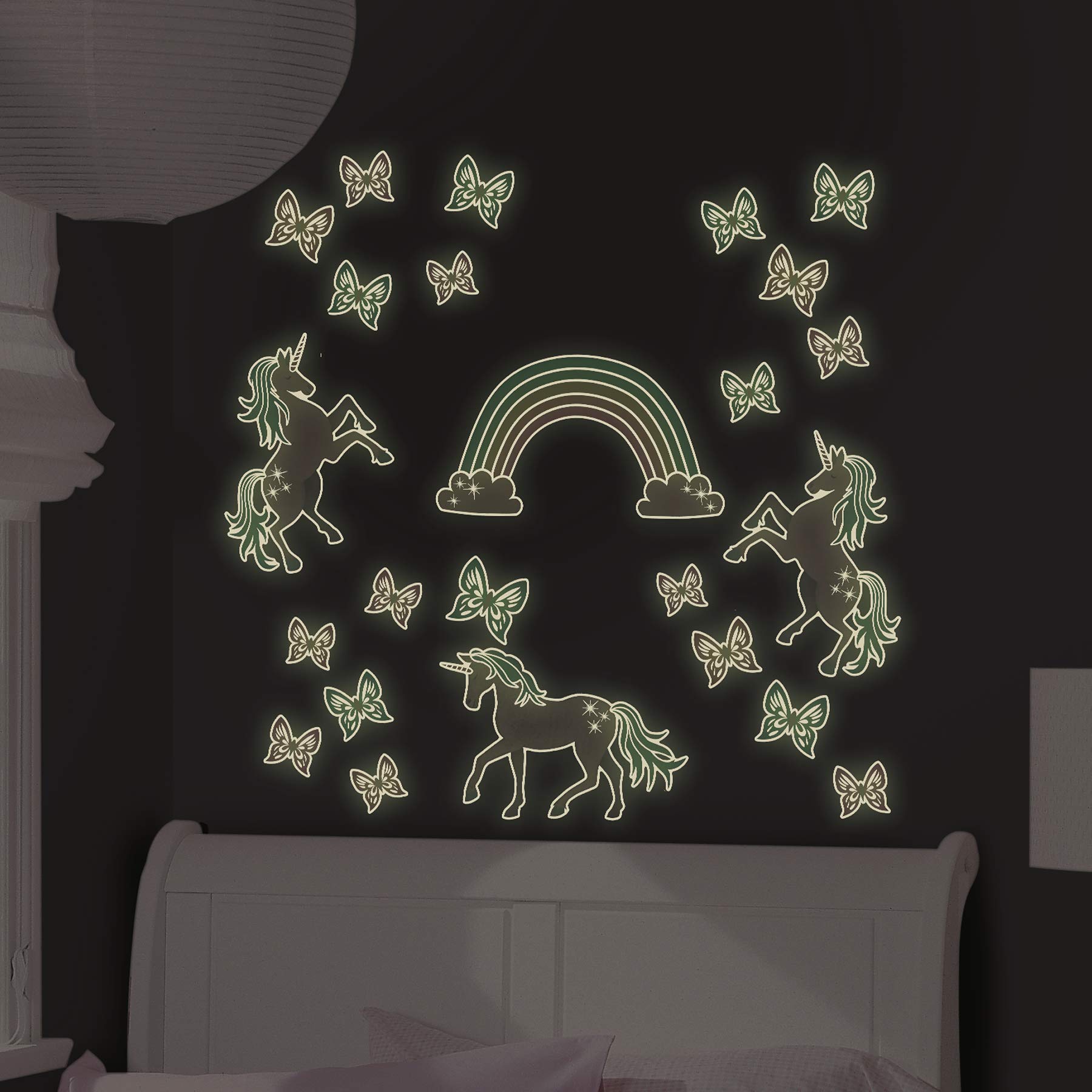 WallPops WPK3019 Enchanting Unicorns Glow in the Dark Wall Art Kit, Multicolor