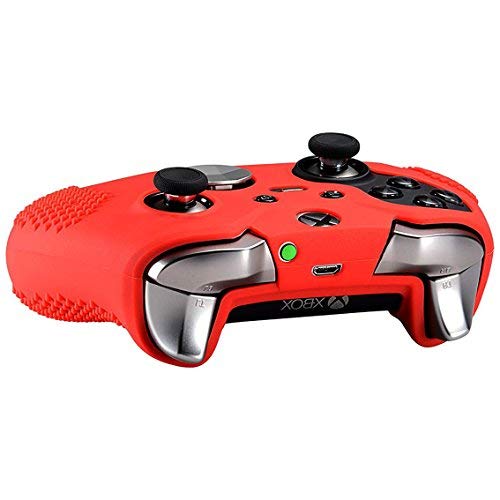 Taifond Anti-Slip Silicone Controller Cover Protective Skins for Microsoft Xbox One Elite Controller with Two Thumb Grip Caps (Red)