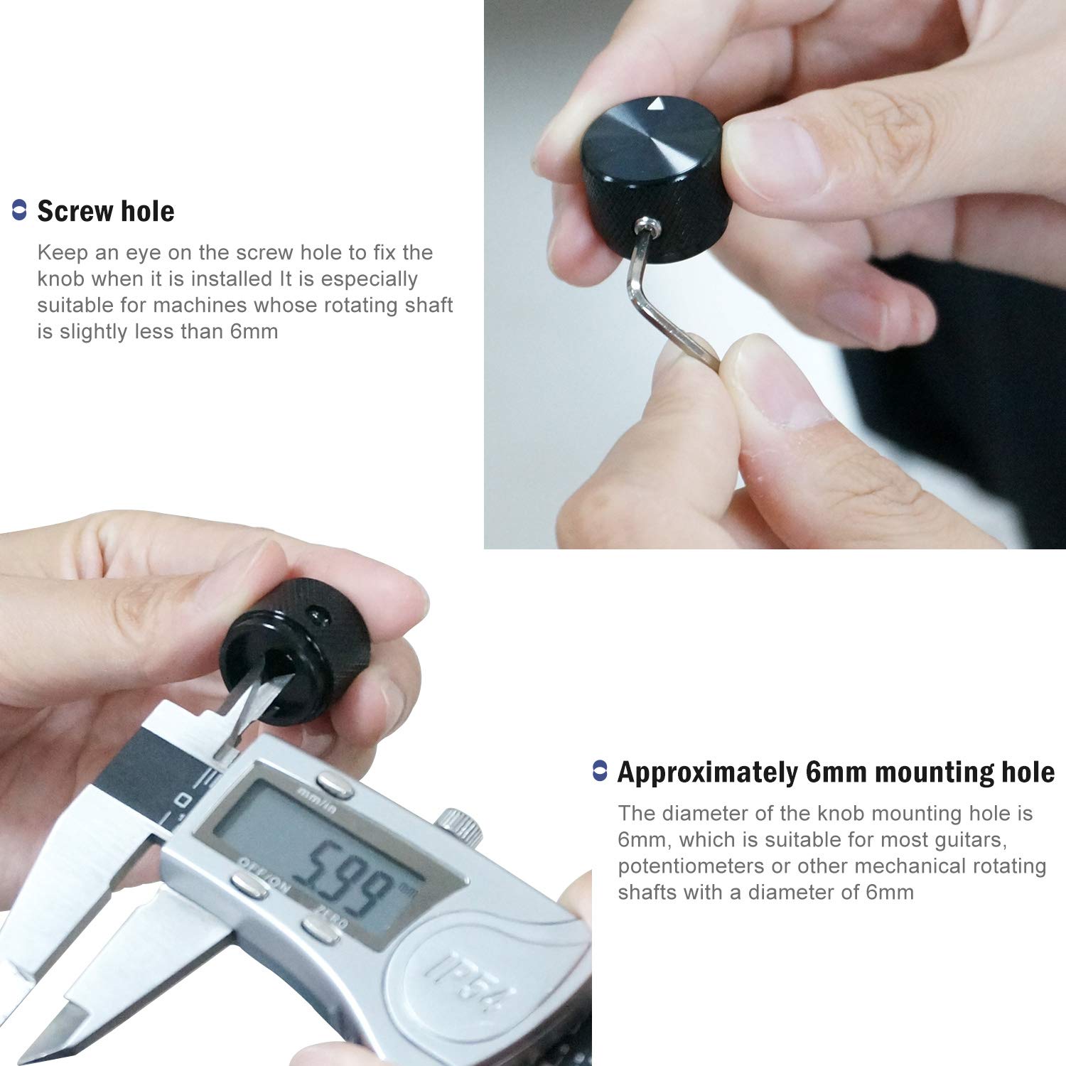 Taiss/ 2pcs Black Aluminum Rotary Electronic Control Potentiometer Knob For 6 mm Diameter Shaft, Volume Control Knobs, Audio knob, Guitar Knobs,Switch Knobs, 20mm dia. x 15.5mm height