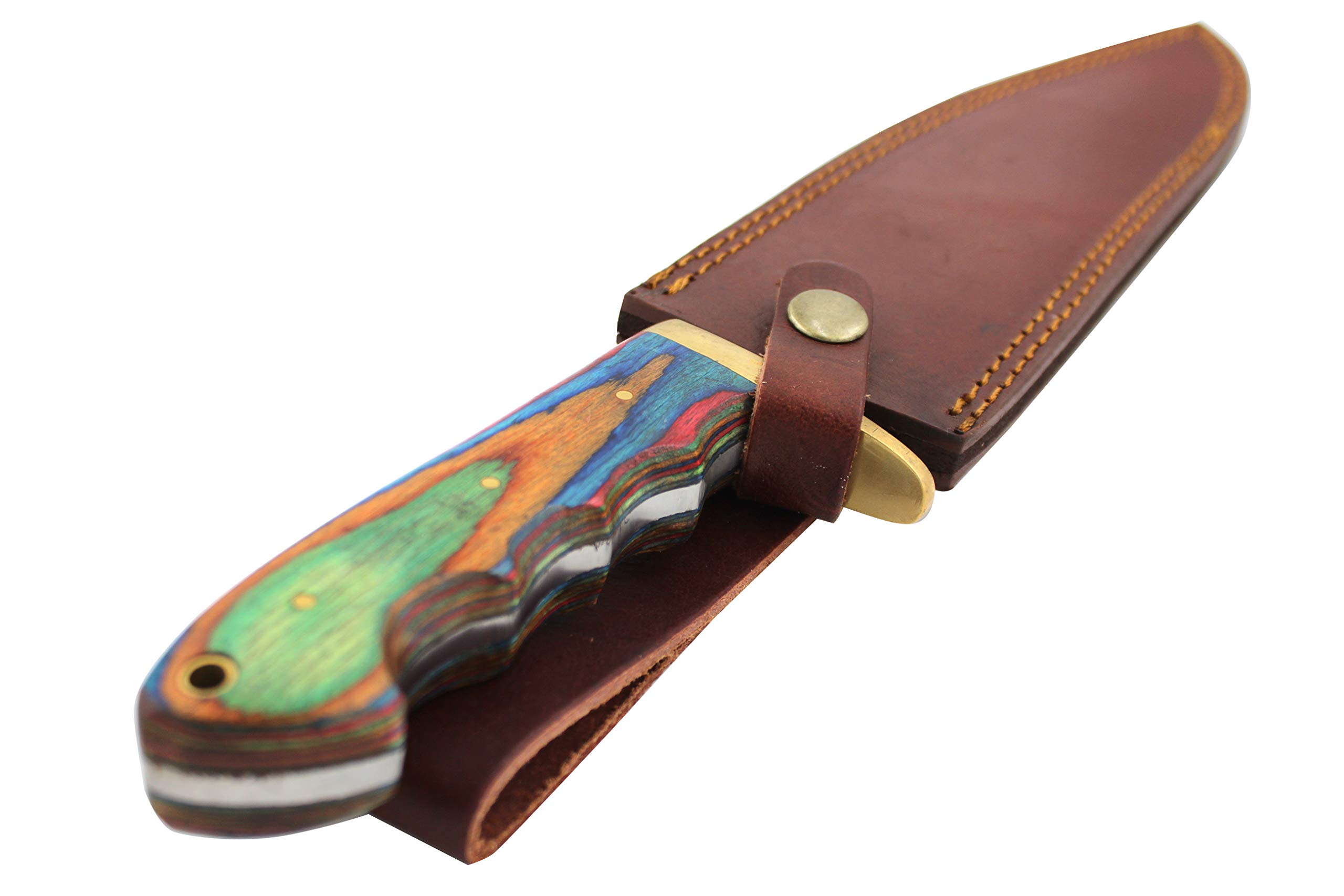 Wild Turkey Handmade Collection 17.25" Fixed Blade Hunting Knife w/Leather Sheath (COLORED WOOD)