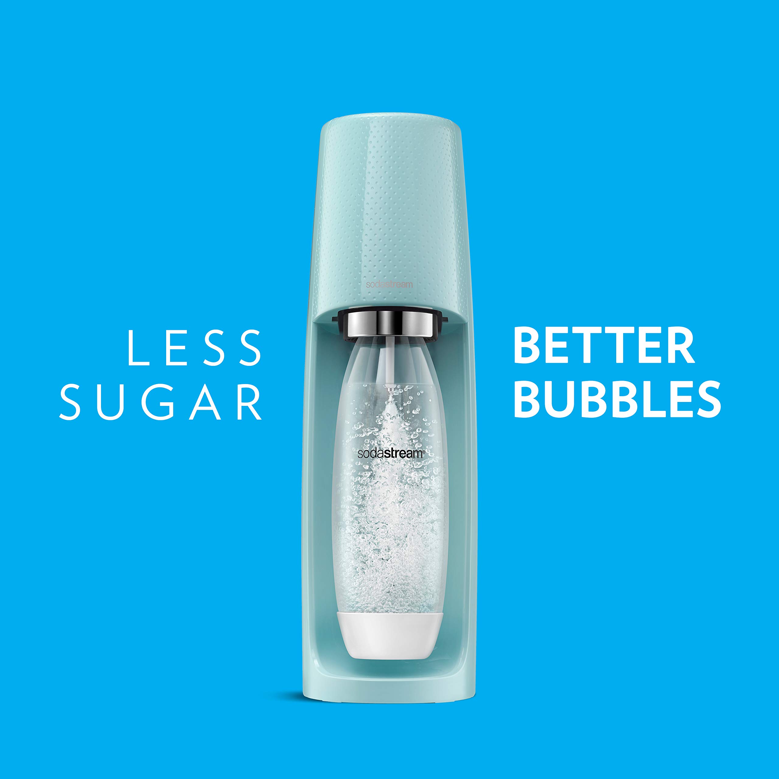 SodaStream Fizzi Sparkling Water Maker Bundle (Icy Blue), with CO2, BPA free Bottles, and 0 Calorie Fruit Drops Flavors