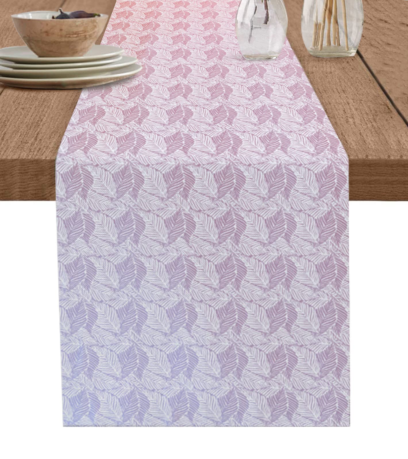 Table Runner 48 Inches Long Plant Gradient Bay Leaf Palm Tree Leaf Cotton Linen Table Runners Heat Resistant Washable Kitchen Table Runner for Dining Room 13x48in
