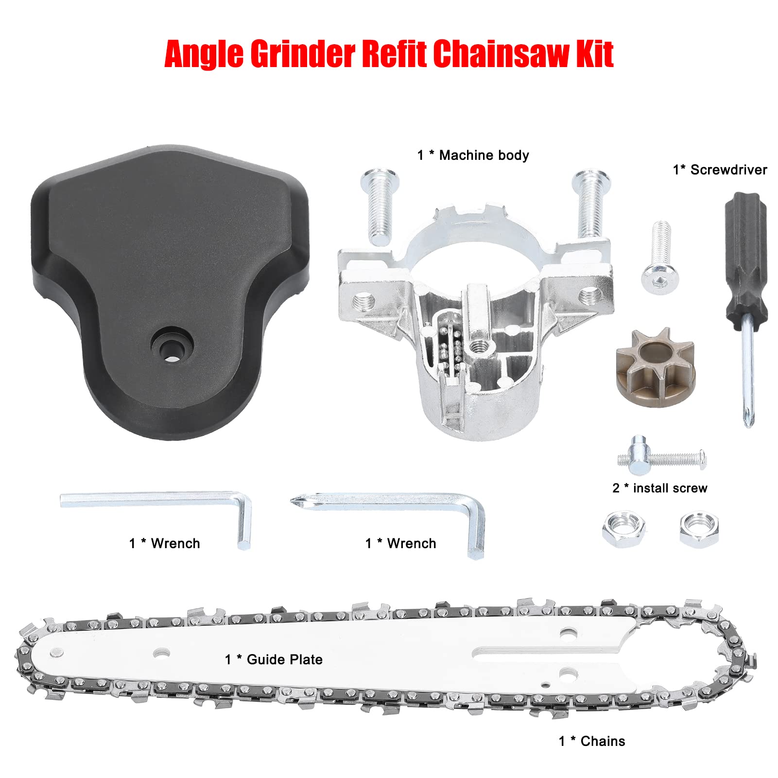 Weytoll Angle Grinder Chainsaw, 6 Inch Angle Grinder Conversion Chainsaw Bit Attachment, Woodworking Chainsaw Conversion Tool Set for Slice Diameter 100mm Angle Grinder