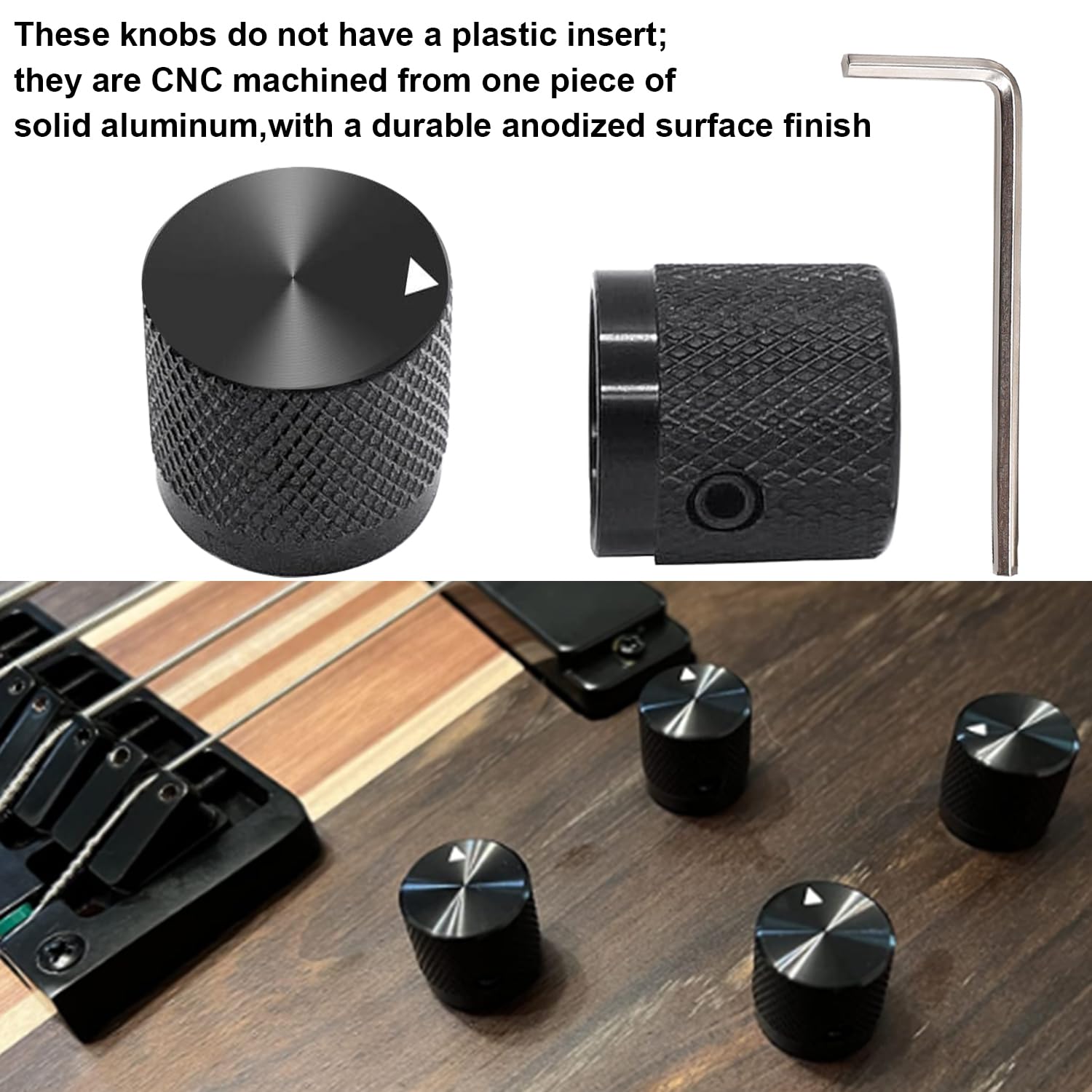 Taiss/ 4pcs black Aluminum Rotary Electronic Control Potentiometer Knob for 6 mm Diameter Shaft, Volume Control Knob, Audio knob, Guitar Knob,Switch Knob, 17mm dia. x 17mm height