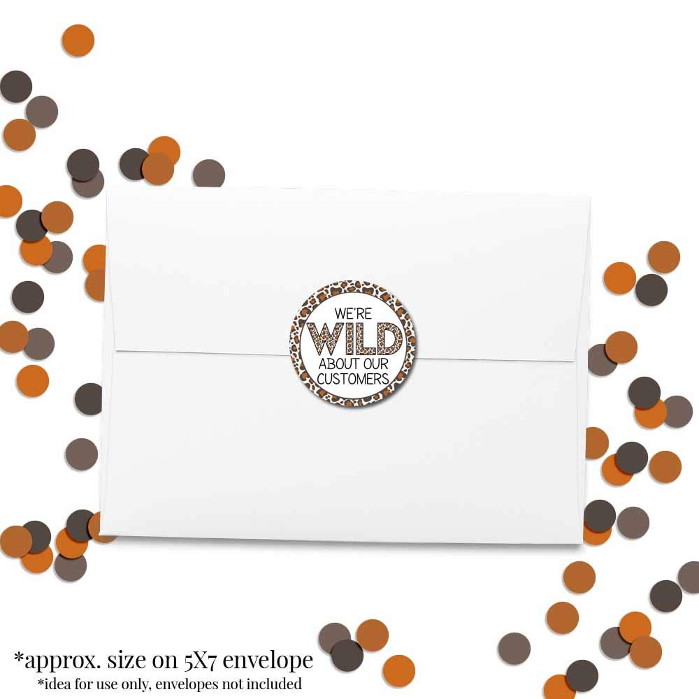 Wild About Our Customers Leopard Print Thank You Customer Appreciation Sticker Labels for Small Businesses, 60 1.5" Circle Stickers by AmandaCreation, for Envelopes, Postcards, Direct Mail, More!