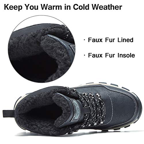 Yonune AMIDEWA Men’s Snow Ankle Boots Fur Lined Warm Anti-slip Outdoor Work Shoes for Cold Weather Hiking Camping Backpacking - BLACK - 11