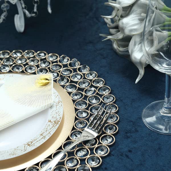 Tableclothsfactory 14" Rose Gold Wired Metal Charger Plate With 118 Acrylic Crystal Beads For Weddings Events