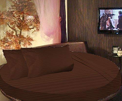 White House Linen Ultra-Soft Luxury 600 Tc Egyptian Cotton 3pc Round Bed Sheet Set Chocolate Stripe 86" Diameter + Standard Size15 Inches Deep Pocket