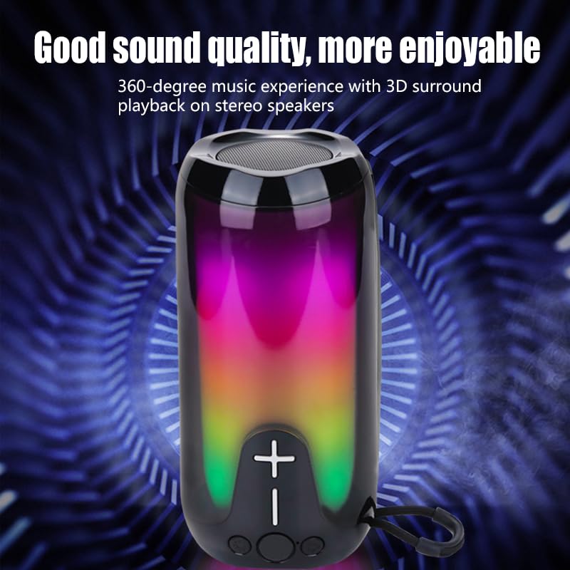 TGUCITESEN Bluetooth Wireless Speaker LED Color Light Speaker Outdoor Speaker Subwoofer Wireless Speaker Bluetooth 5.3 TWS/TF Card/USB/AUX, for Party, Camping, Outdoor, etc. (Black)