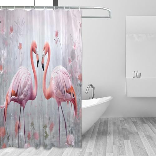 xigua Pink Flamingos Shower Curtain - 72x72 Inch Waterproof Fabric Shower Curtains with 12 Hooks - Modern Home Bathroom Hotel Spa Decorations