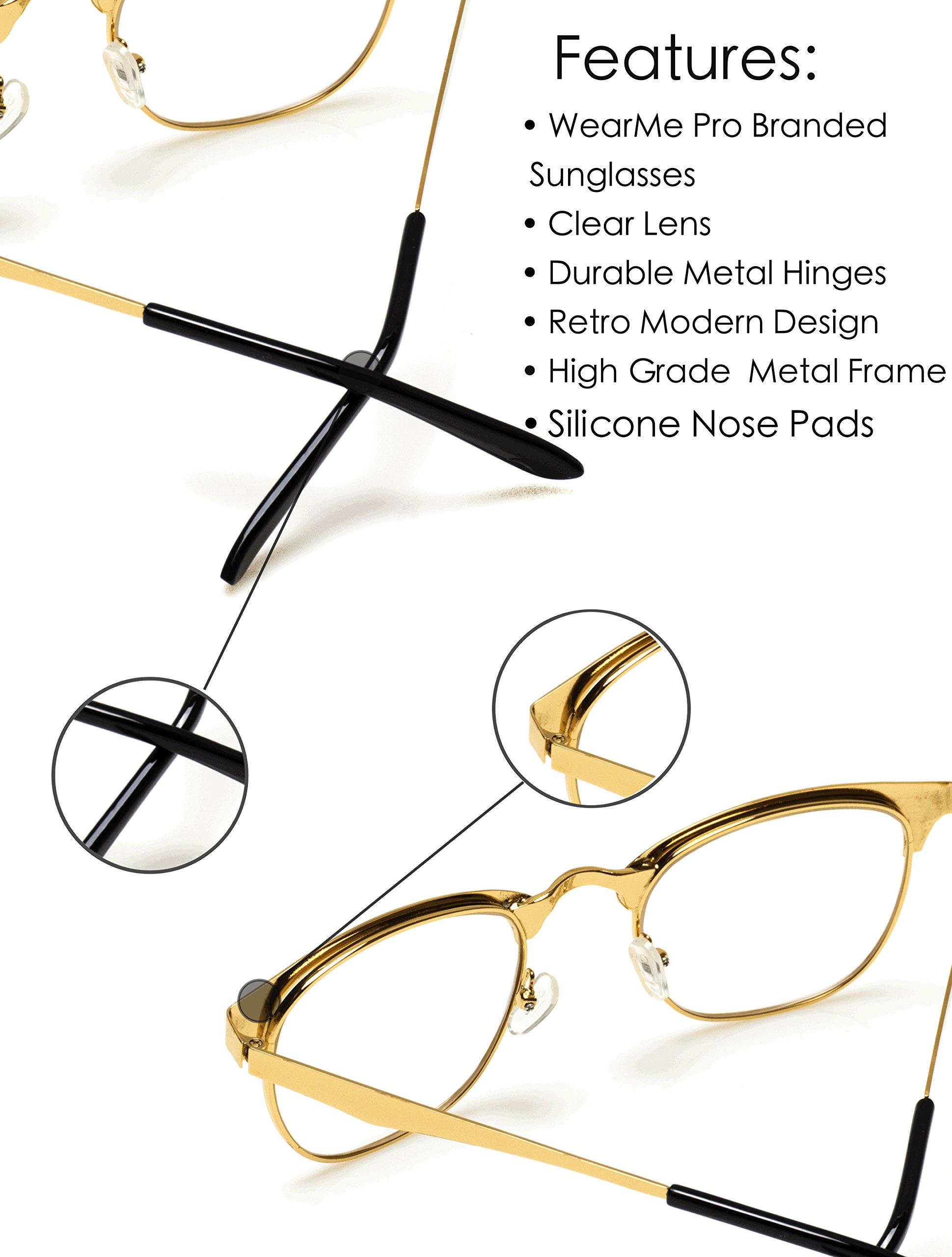 WearMe Pro - Full Metal Frame Modern Half Frame Clear Lens Non-Prescription Glasses