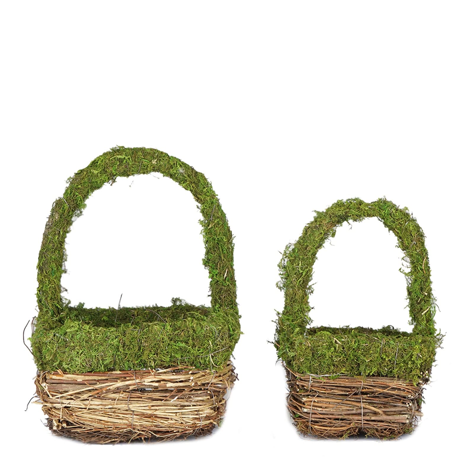TABLECLOTHSFACTORY Set of 2 | Rustic Twig Moss Planter Box Flower Basket - 8" & 6"