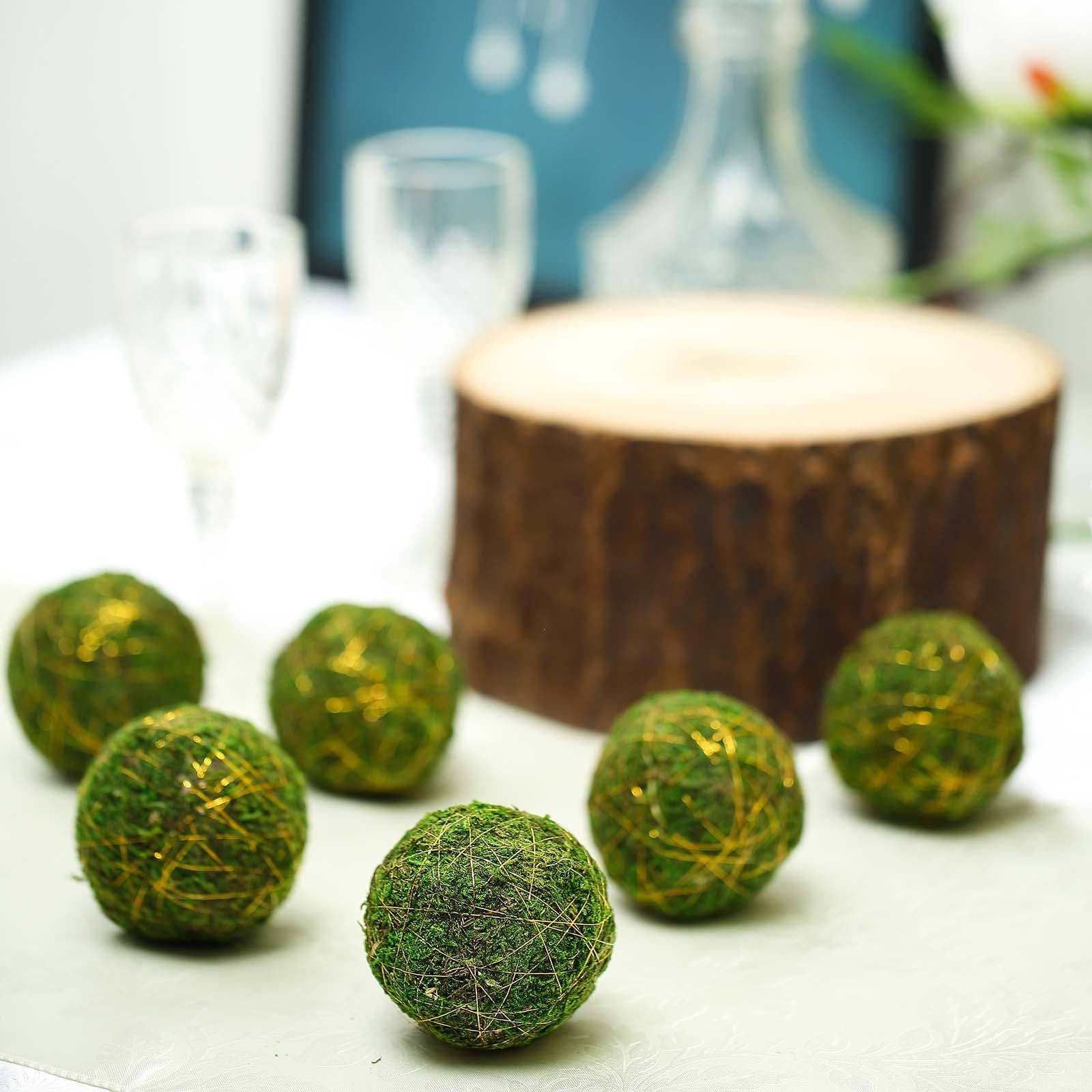 TABLECLOTHSFACTORY 6 Pack | 3" Handmade Natural Gold Glittered Twig Rattan Balls Wedding Decoration Birthday Party Arrangement