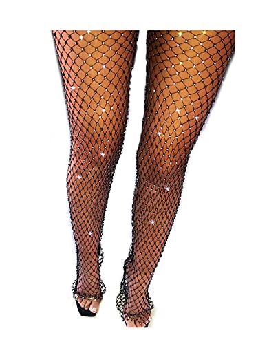 Yokawe Mesh Crystal Fishnet Pants Black Sparkly Rhinestone Body Chain See Through Bottoms Bikini Nightclub Party Rave Festival Body Accessories Jewelry for Women and Girls (Black, 120)