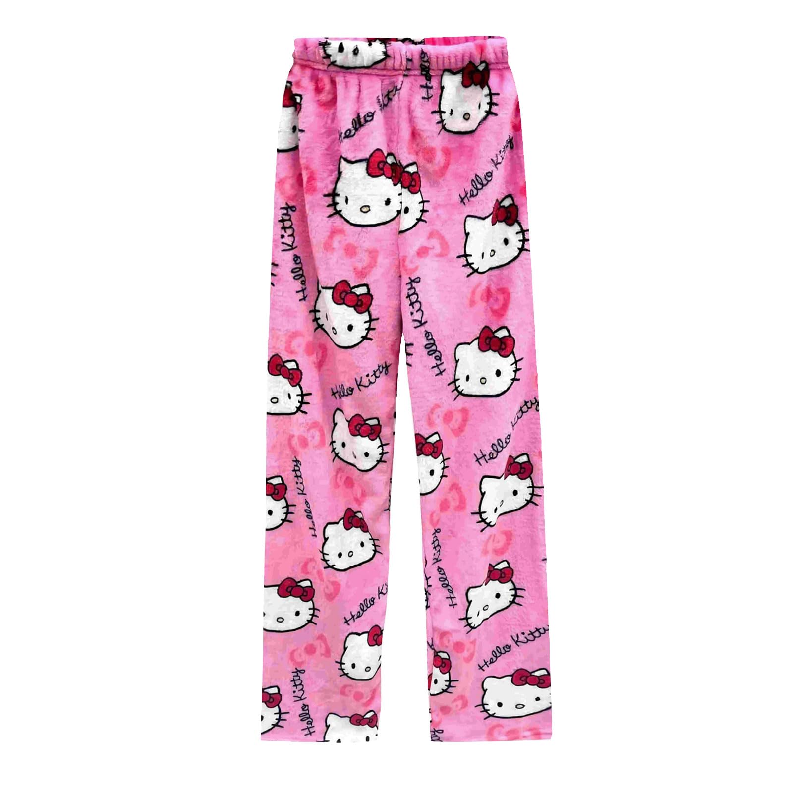 TONYOPT Anime Pajamas for Women Girls Cute Cartoon Cat Print Flannel Christmas Halloween Kawaii Casual Sleep Pajama Pants(M,Rose red)