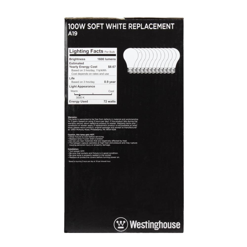 Westinghouse 0510500 72 Watt A19 Eco-Halogen Soft White Light Bulb with Medium Base (12-Pack)