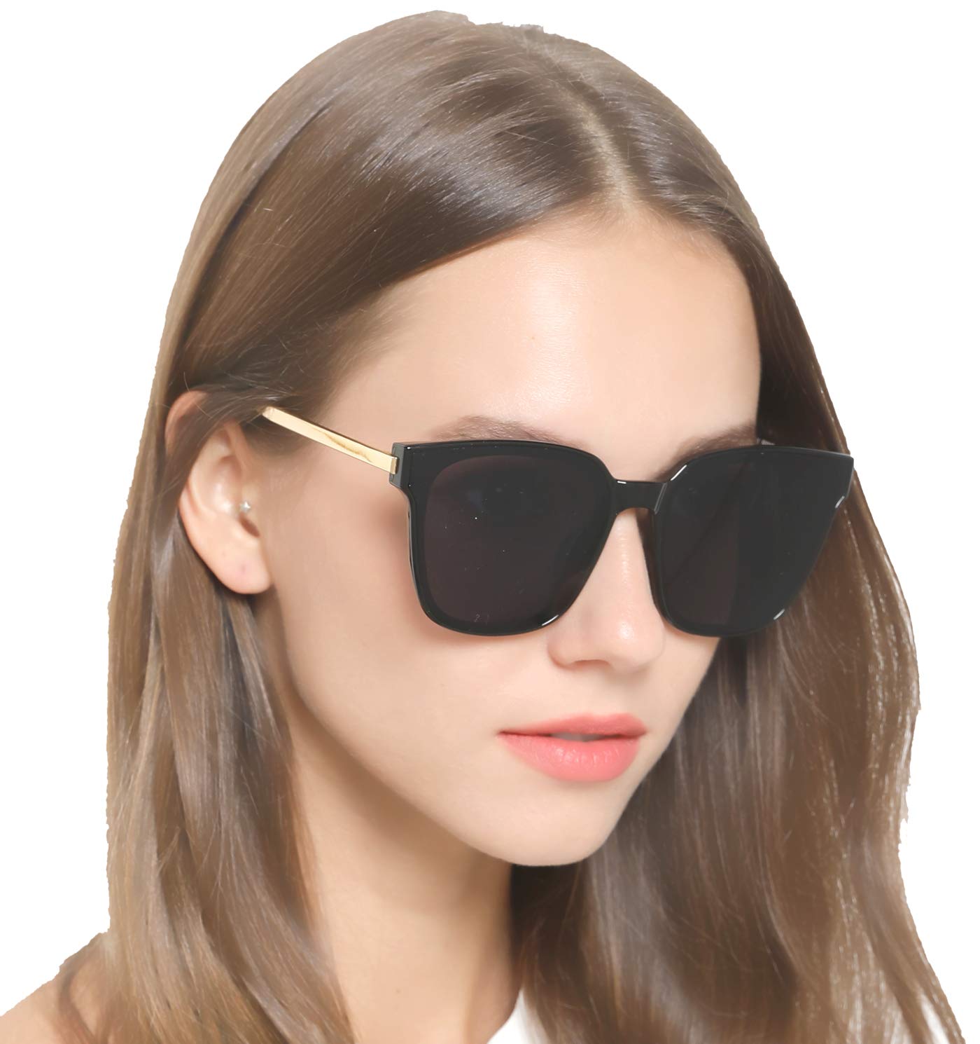 U.I STATION Square Sunglasses Womens Mens Oversized Mirrored lens U886 (BLACK)