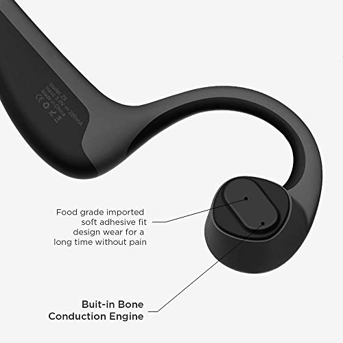 Vibez Bone Conduction Headphones Portable Open Ear Headset Wireless Bluetooth 5.0 Connectivity Sweat Resistant Sports Earphones with Microphone Volume Control for Running Hiking Driving Bicycling Grey