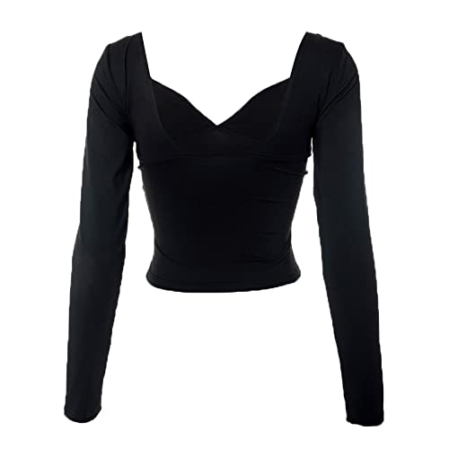 Y2K Fitted Basic Long Sleeve Shirt for Women, Casual Long Sleeve Crop Tops Crewneck Slim Fit Workout Yoga Tshirts