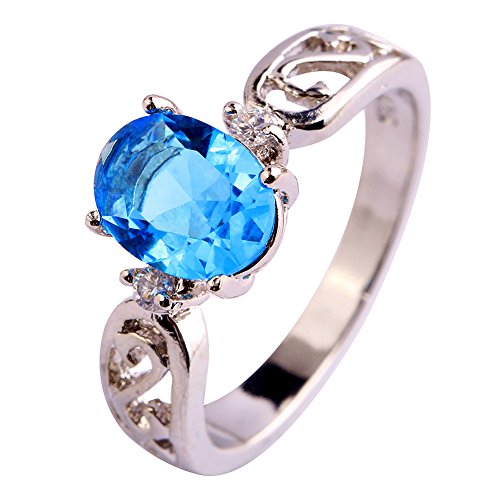 Veunora 925 Sterling Silver Created Blue Topaz Filled Engagement Ring for Women Size 7