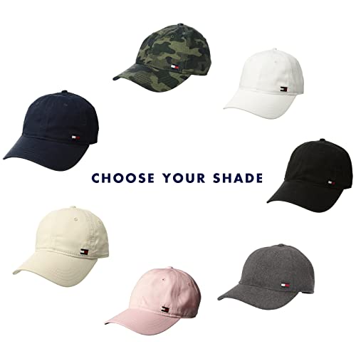 Tommy Hilfiger Men's Dad Hat Billy Corner Flag Cap (Pack of 1), Classic White, O/S